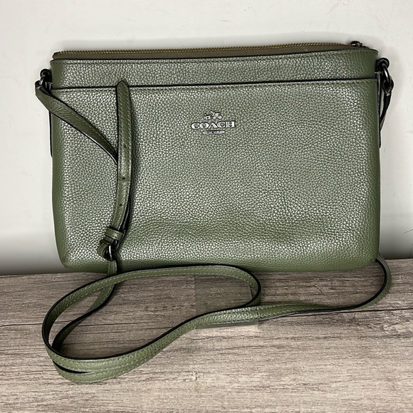 Coach | Bags | Coach Like New Military Green Pebble Leather Crossbody ...